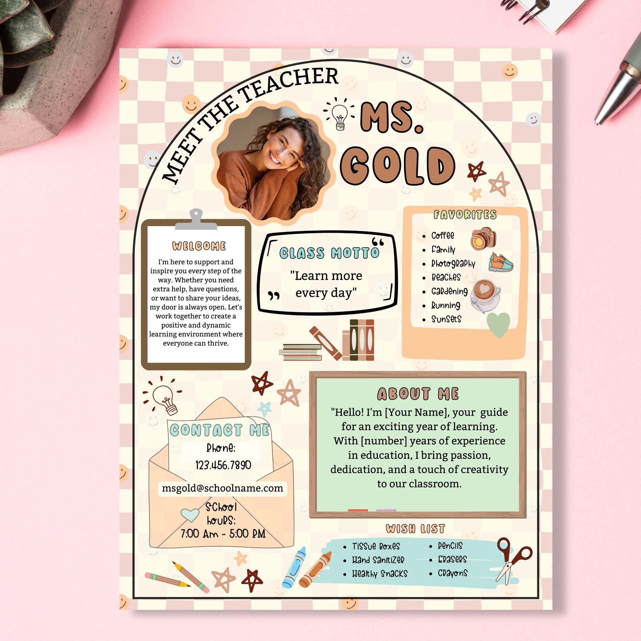 Meet the Teacher | Retro Groovy PINK Theme | Teacher Template Flyer ...