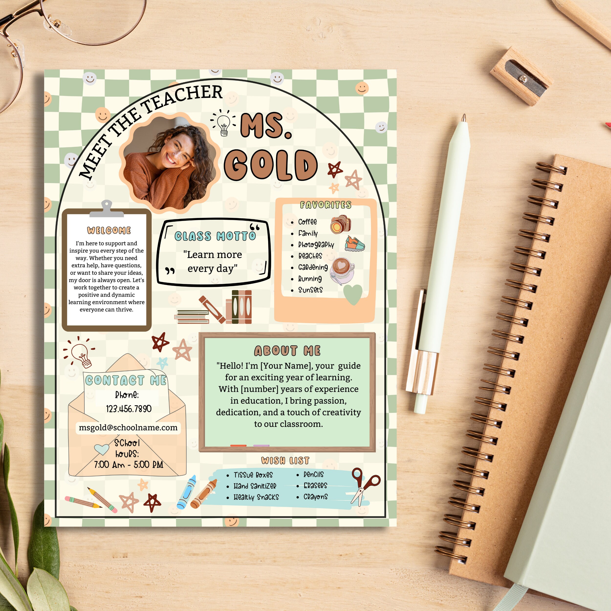 Meet the Teacher | Retro Groovy Green Theme | Teacher Template Flyer ...