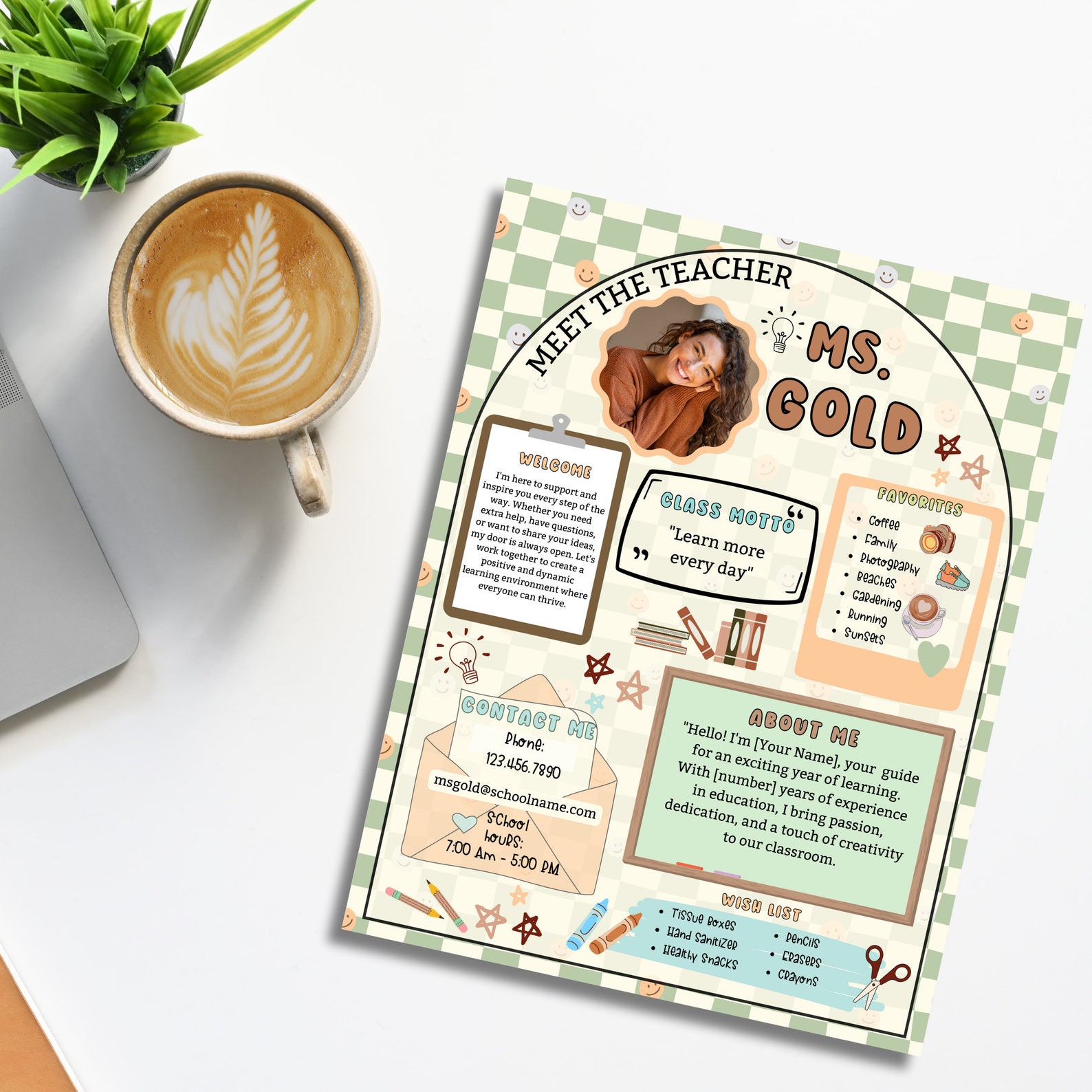 Meet the Teacher | Retro Groovy Green Theme | Teacher Template Flyer ...