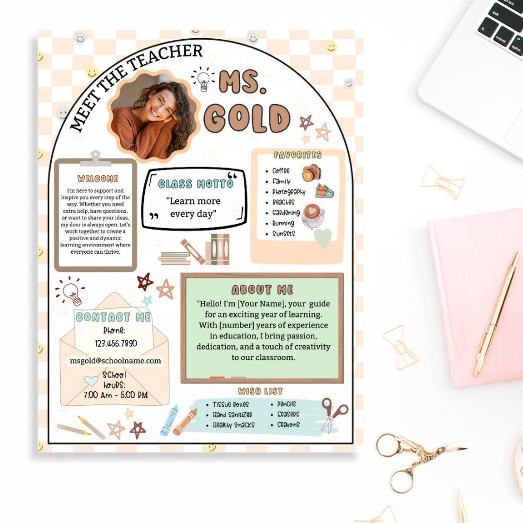 Meet the Teacher Retro Groovy Light-ink PINK Teacher Template Flyer ...