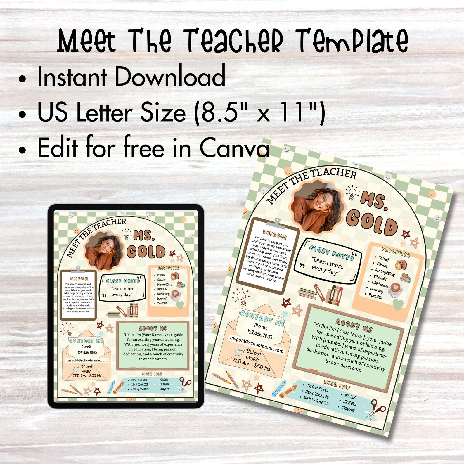 Meet the Teacher Retro Groovy Green Theme Teacher Template Flyer ...