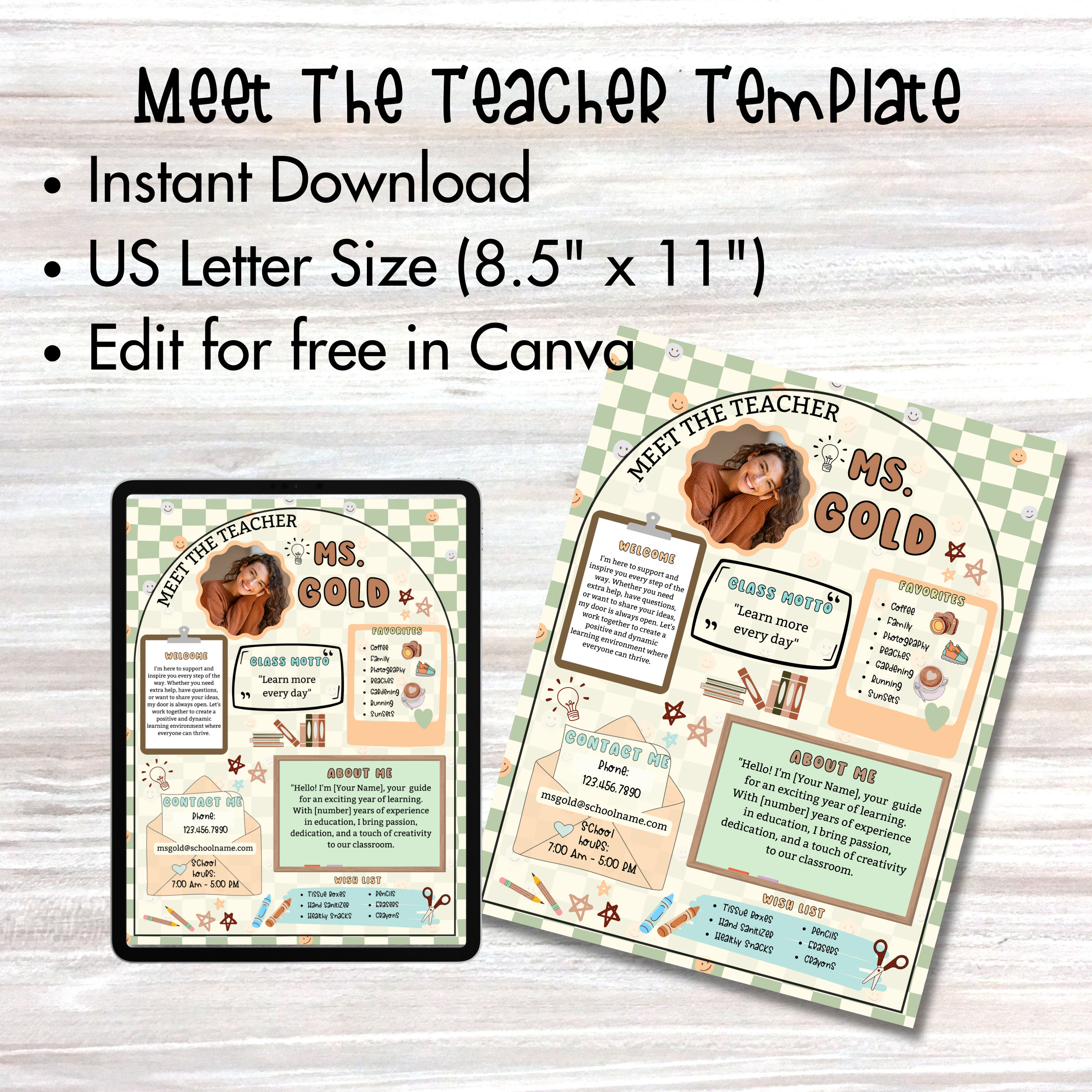 Meet the Teacher Retro Groovy Green Theme Teacher Template Flyer ...