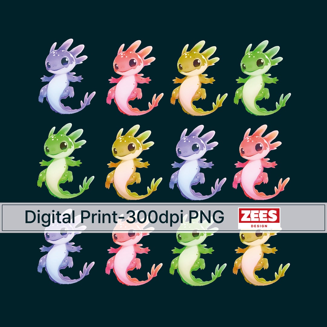 Colorful Axolotl Sticker Packs by Zeesstickers Pink, Blue, Green ...