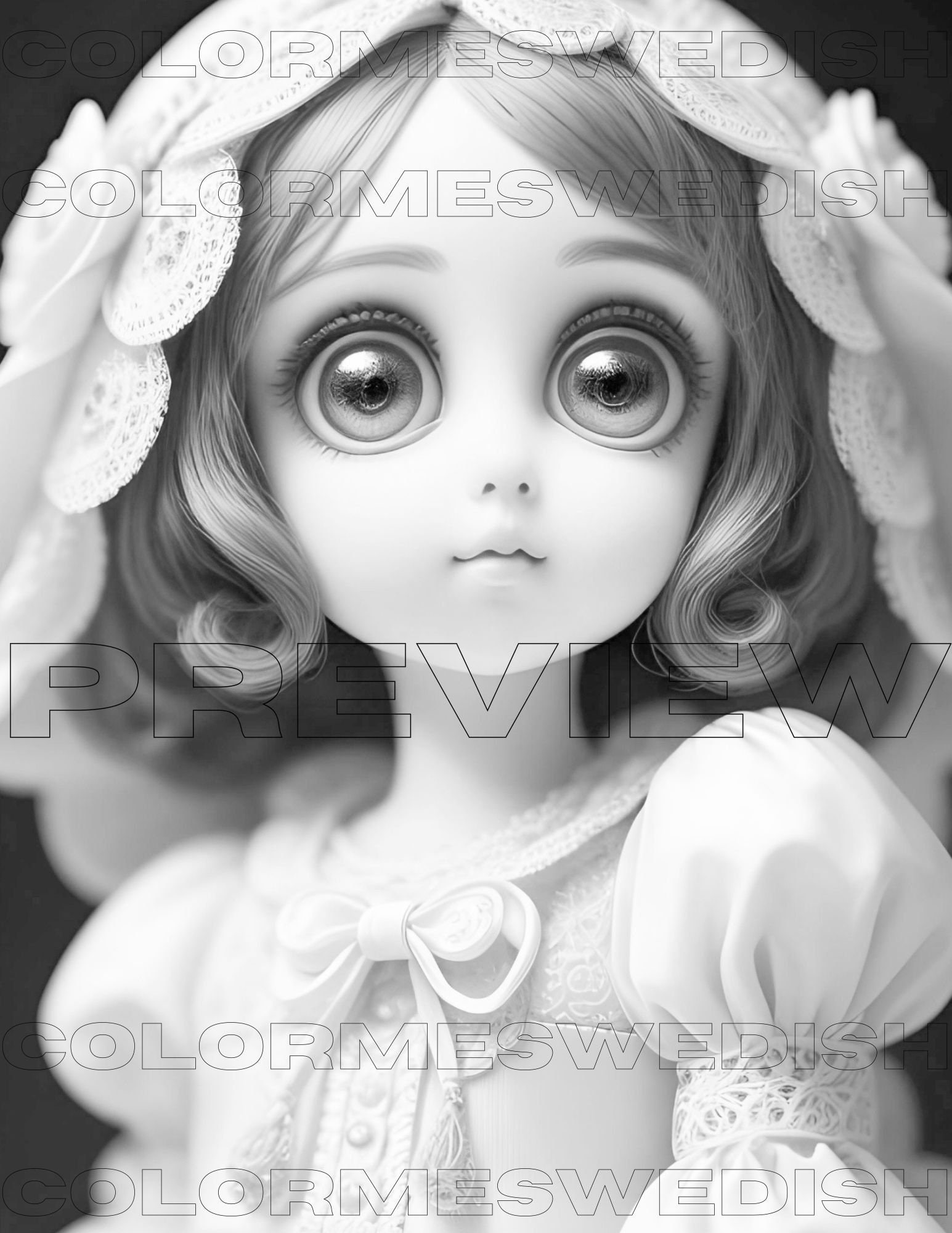 5 Instant Coloring Pages of Vintage Large Eye Porcelain Dolls Adult ...