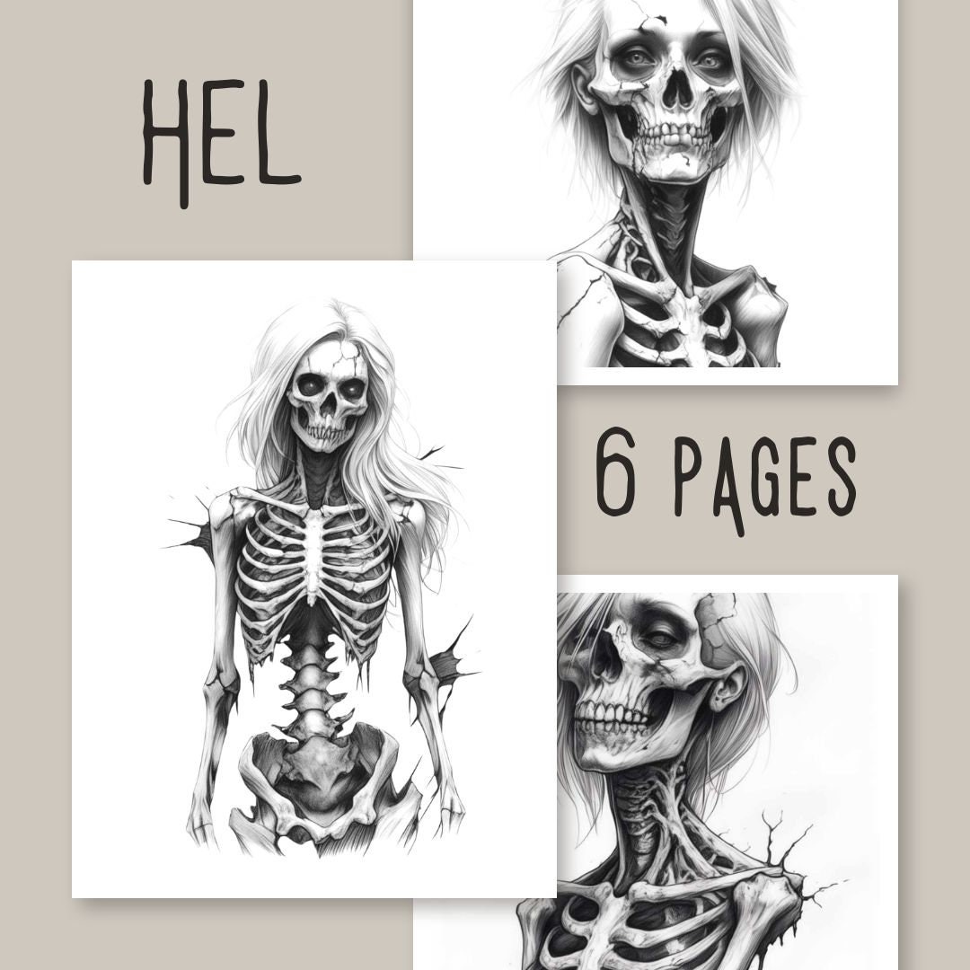 Hel Norse Queen Aka Goddess of Death Underworld 6 Coloring Pages Half ...