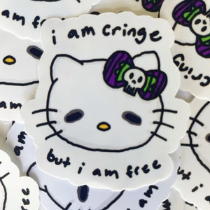 Sanrio Inspired Cute Yellow White Dog Bunny Cat Emo Cringe Sticker Cute ...