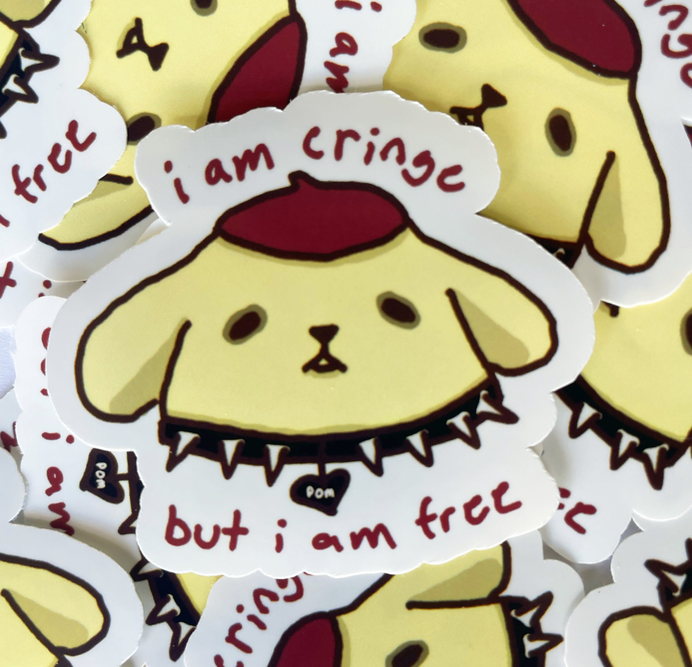 Sanrio Inspired Cute Yellow White Dog Bunny Cat Emo Cringe Sticker Cute ...