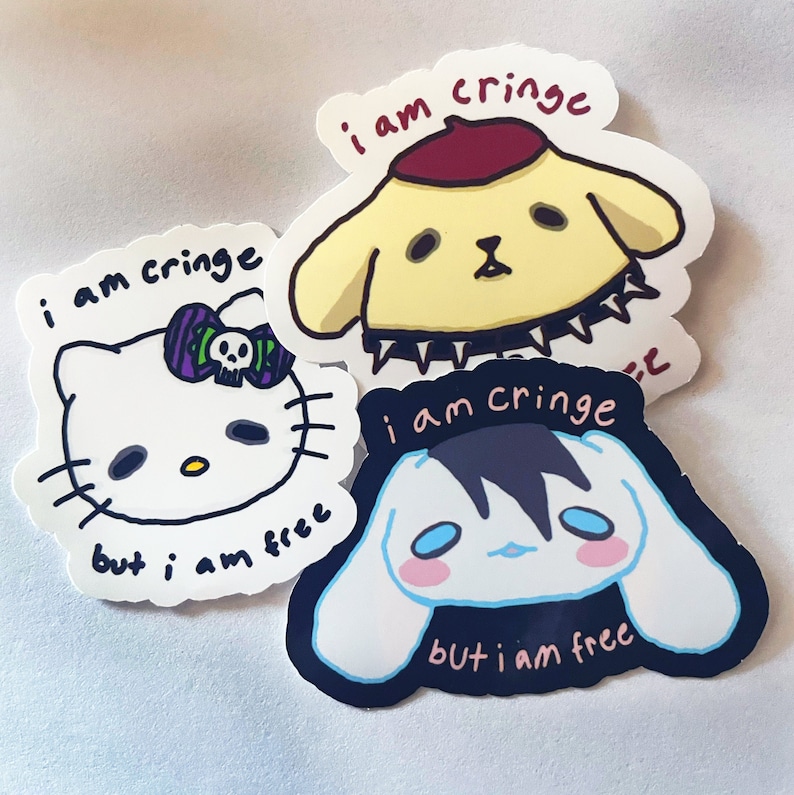 Sanrio Inspired Cute Yellow White Dog Bunny Cat Emo Cringe Sticker Cute ...