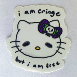 Sanrio Inspired Cute Yellow White Dog Bunny Cat Emo Cringe Sticker Cute ...