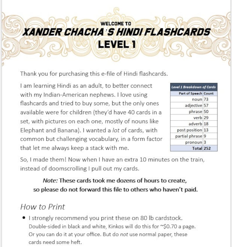Hindi/english Flashcards - Level 1 - Print at Home - Etsy