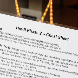 Intermediate Hindi Cheat Sheet (legal Size) - Etsy