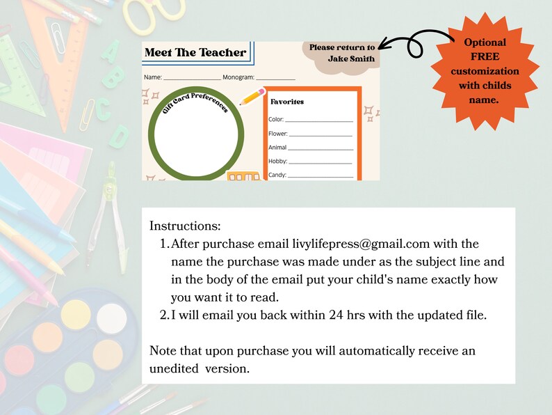 Back to School Teacher Survey Meet the Teacher Questionnaire - Etsy