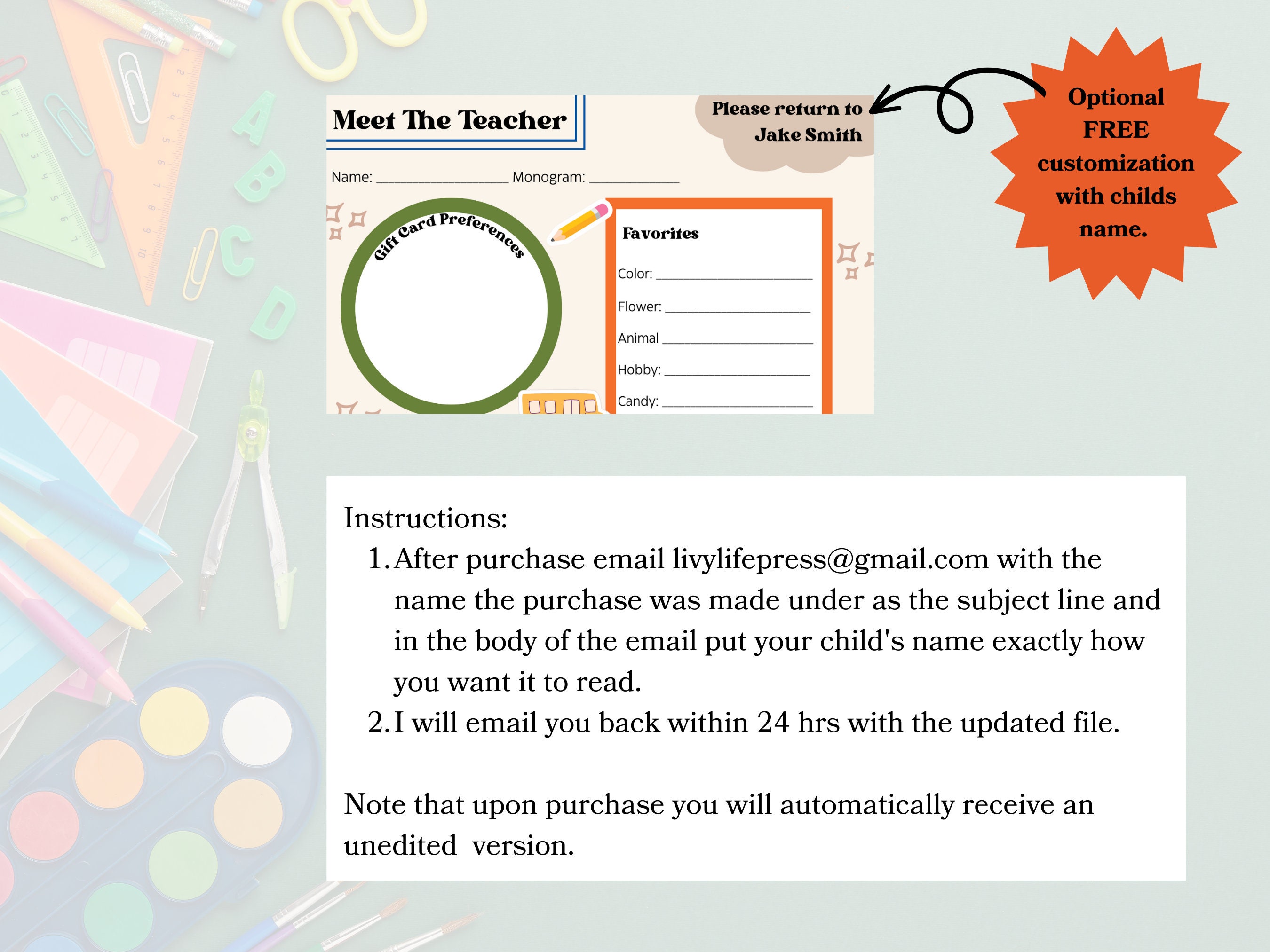 Back to School Teacher Survey Meet the Teacher Questionnaire - Etsy