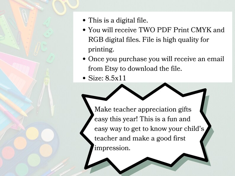Back to School Teacher Survey Meet the Teacher Questionnaire - Etsy