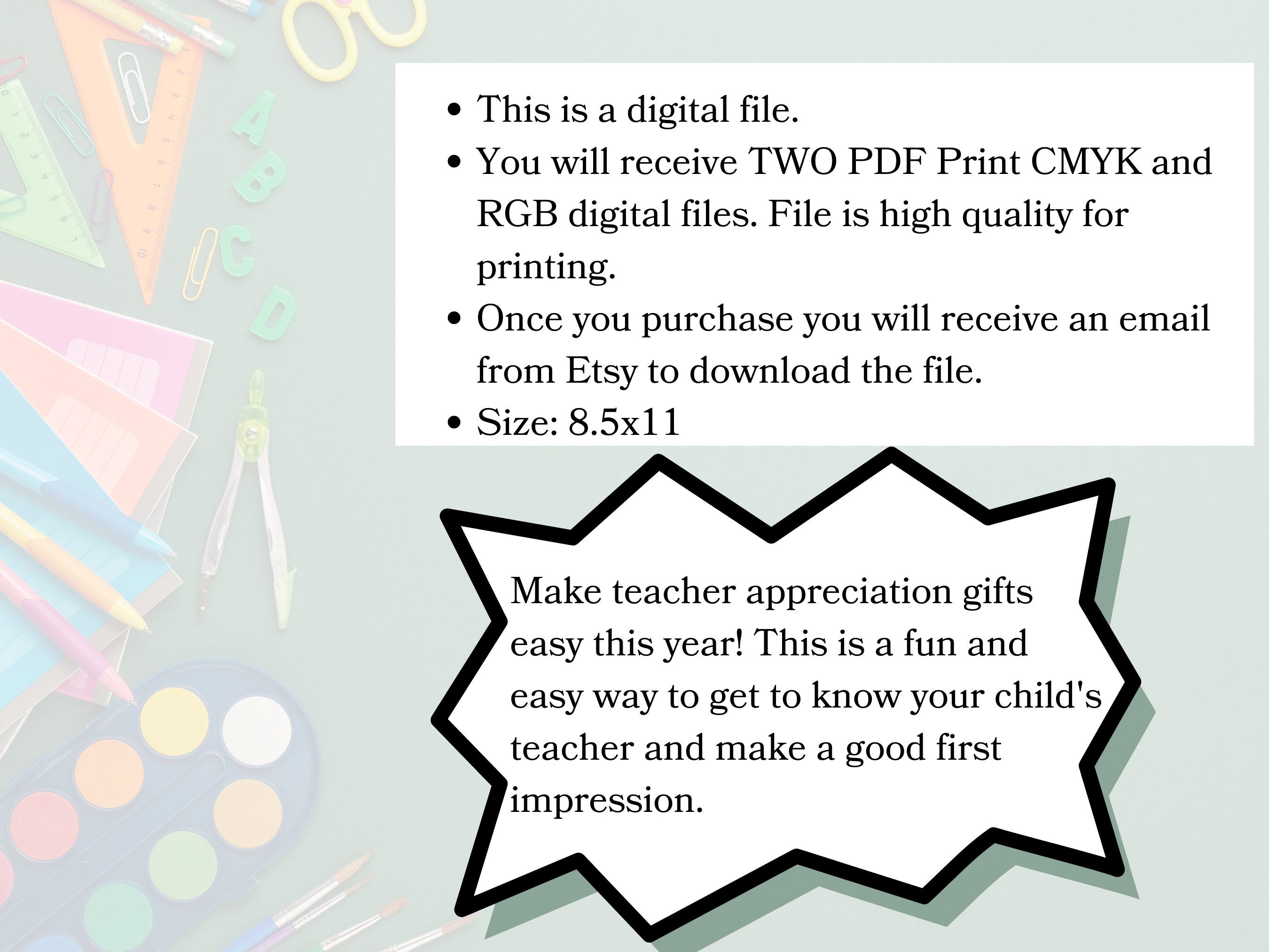 Back to School Teacher Survey Meet the Teacher Questionnaire - Etsy