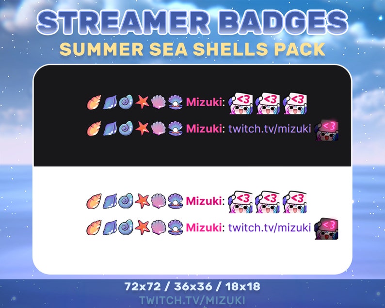 Summer Sea Shells Pack Twitch Badges Sub Bit Badges - Sea Shells, Star ...