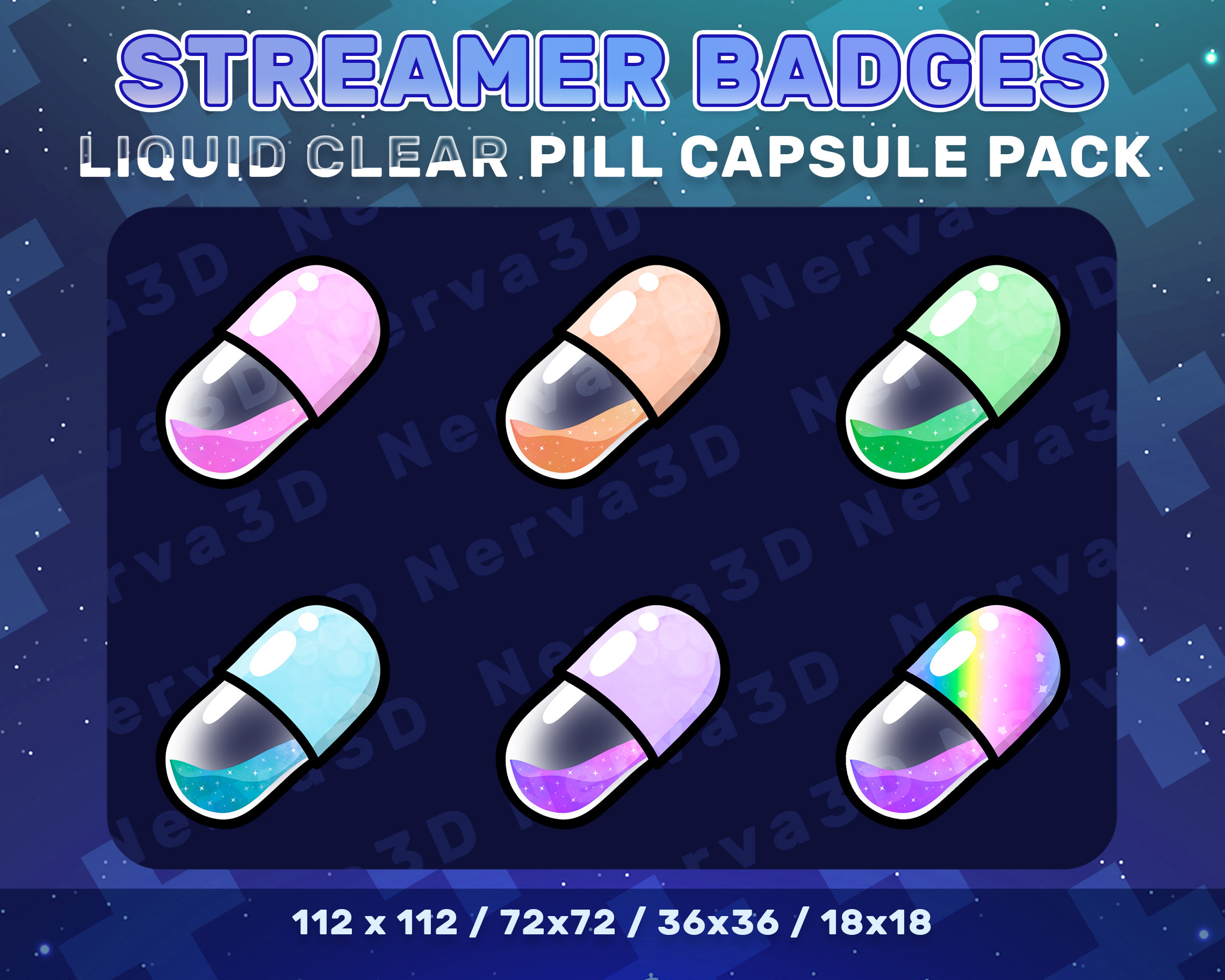 Pill Capsule Pack [ Liquid Clear ] Twitch Badges Sub or Bit Badges ...