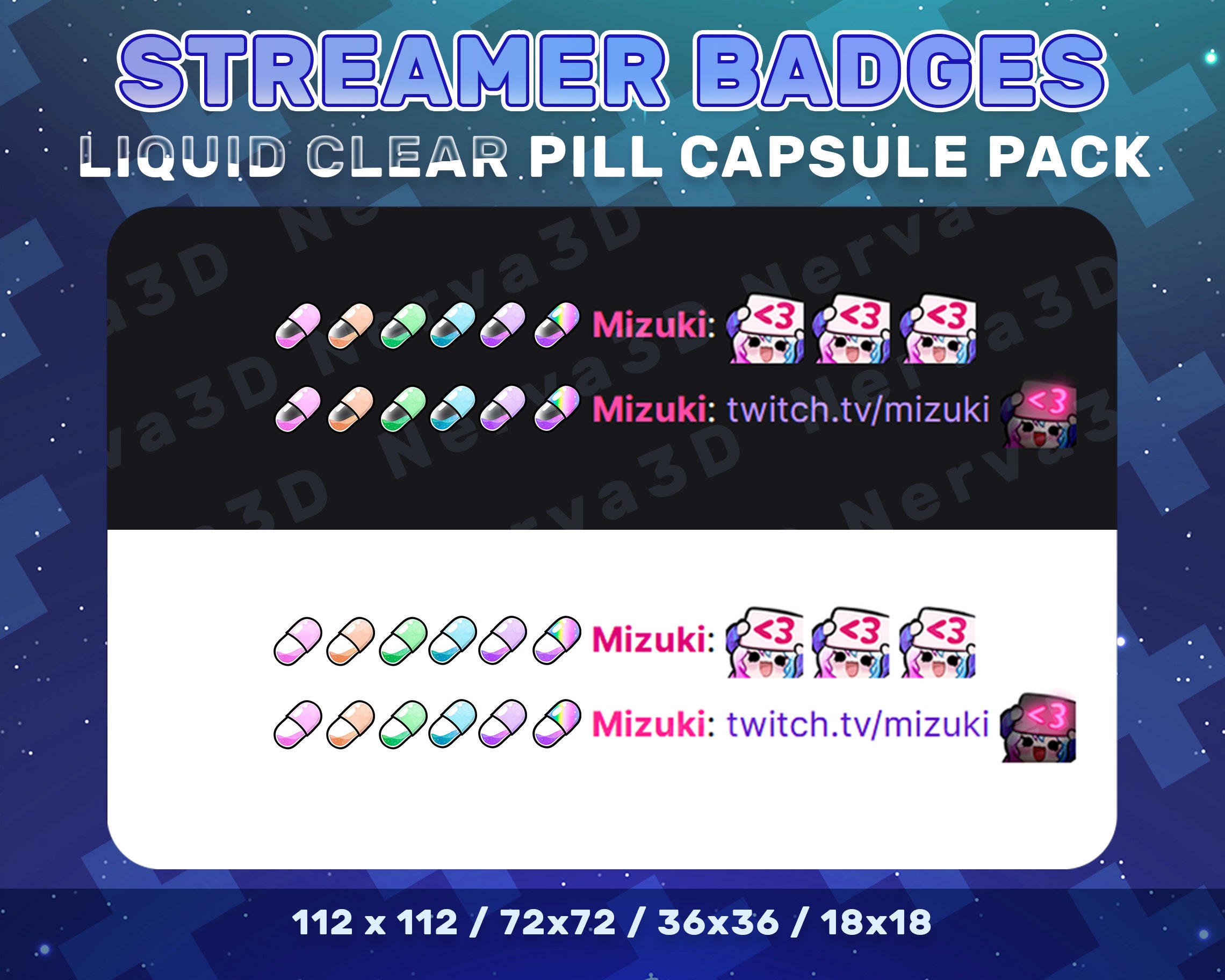 Pill Capsule Pack [ Liquid Clear ] Twitch Badges Sub or Bit Badges ...