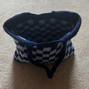 Light Blue and Navy Blue Checkered Crochet Shoulder Bag - Etsy