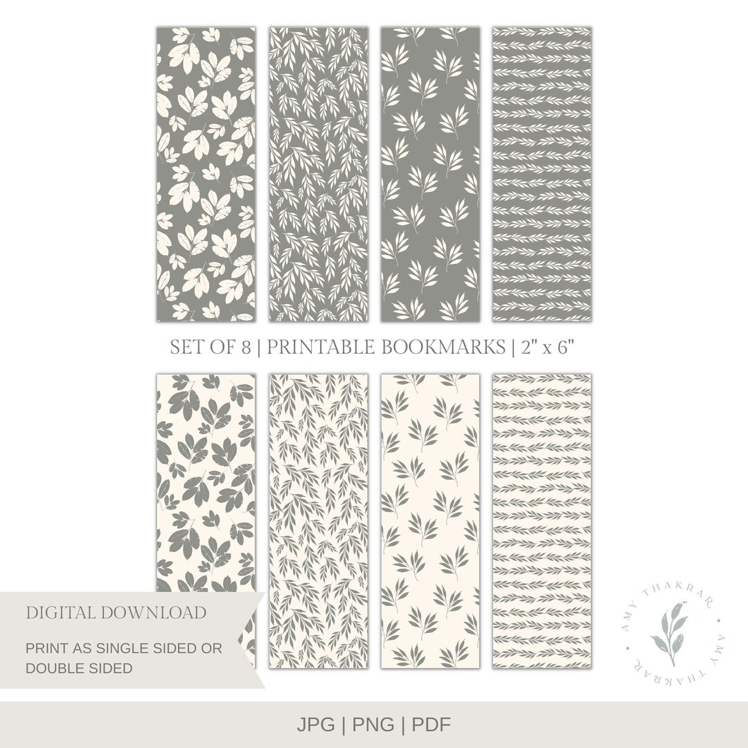 Minimalist Printable Bookmarks Set of 8 - Simple Patterns | Single ...