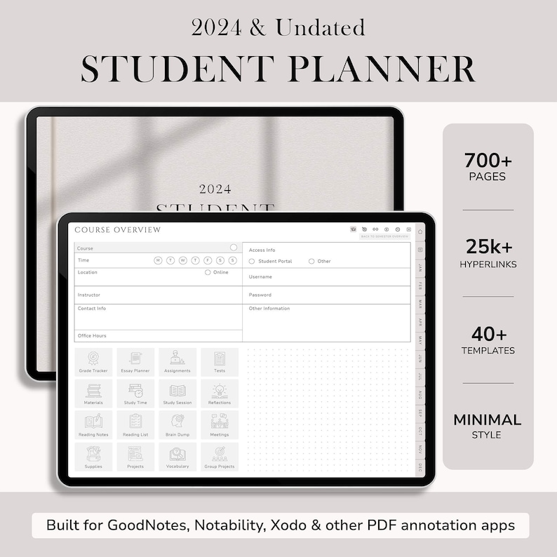 2024 Student Planner, Student Digital Planner, College Student Planner ...