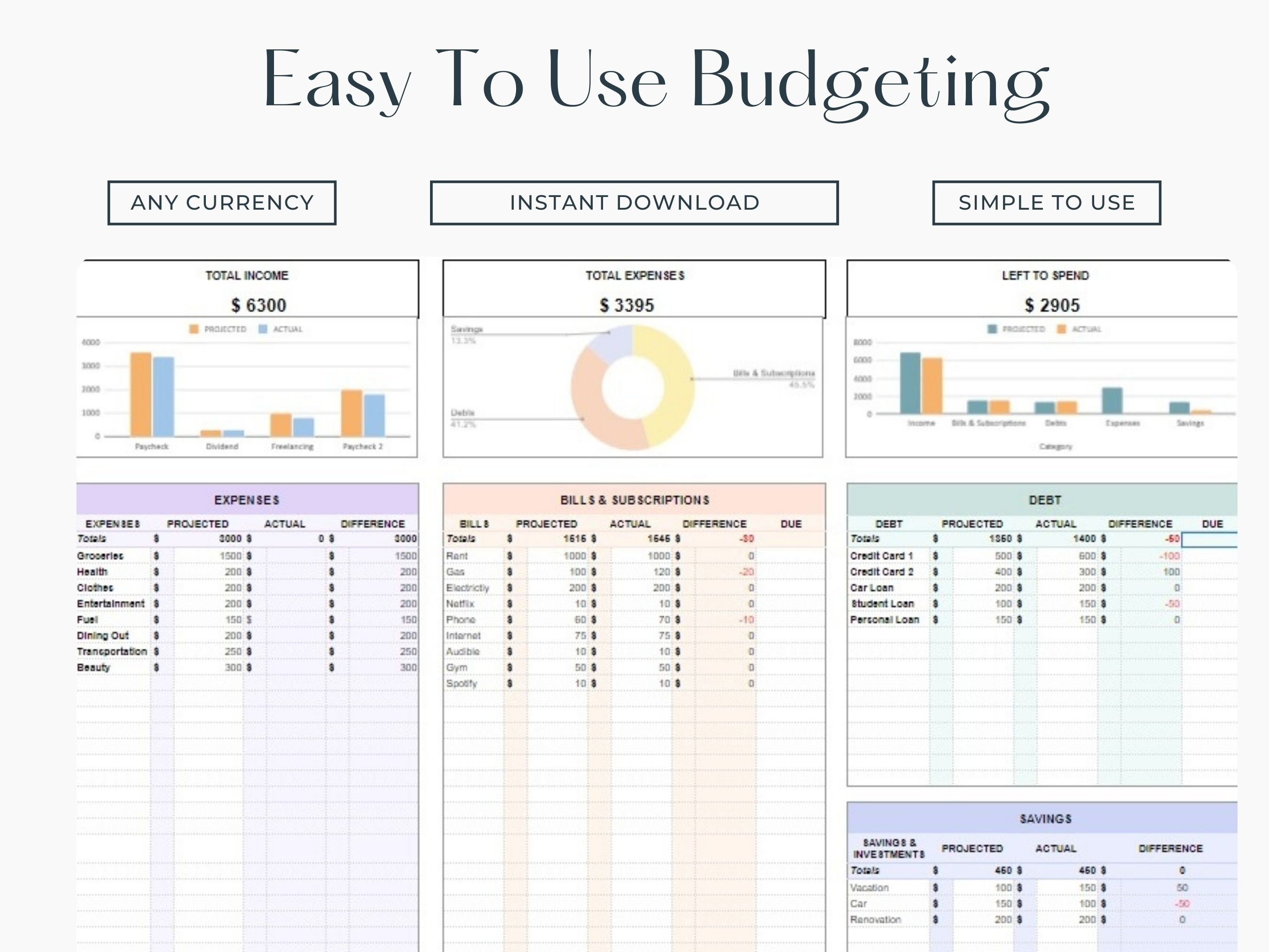 Monthly Budget Spreadsheets for Google Sheets, Budget Planner Template ...