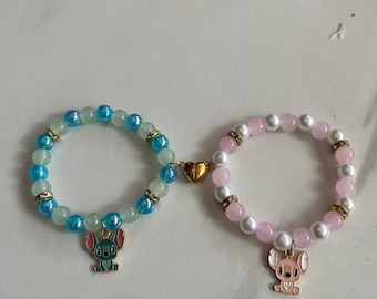 Matching Pink and Blue Magnetic Heart Charm Glass Bead Friendship ...
