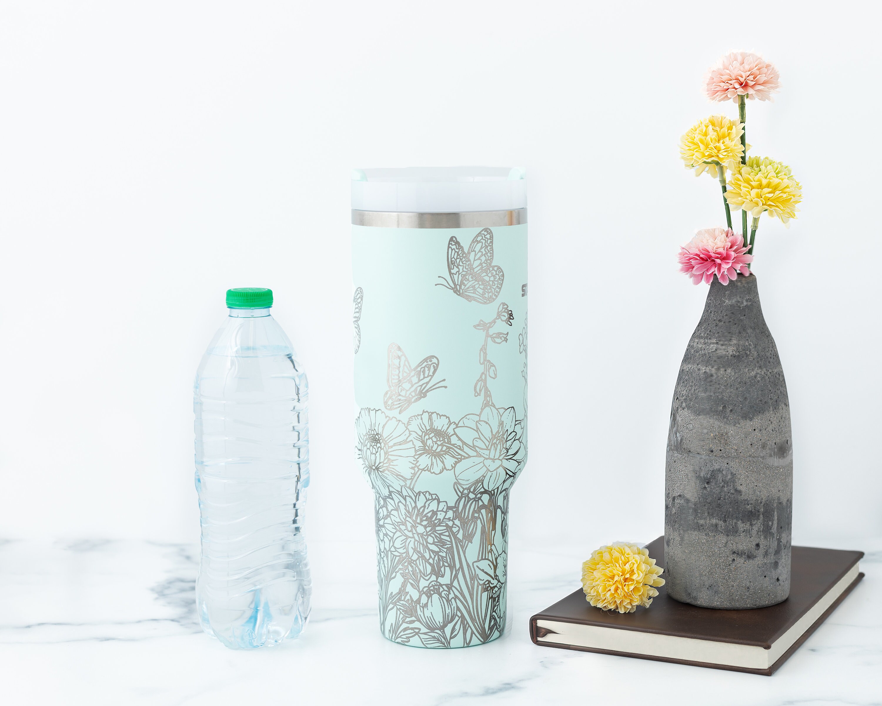 Stanley Mint Tumbler 40oz/30oz | Laser Engraved Flowers and Butterflies ...