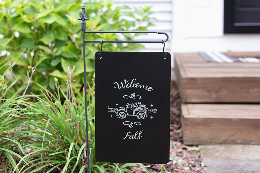 Welcome Fall Metal Garden Sign - 12x18 Laser Engraved Aluminum Fall ...