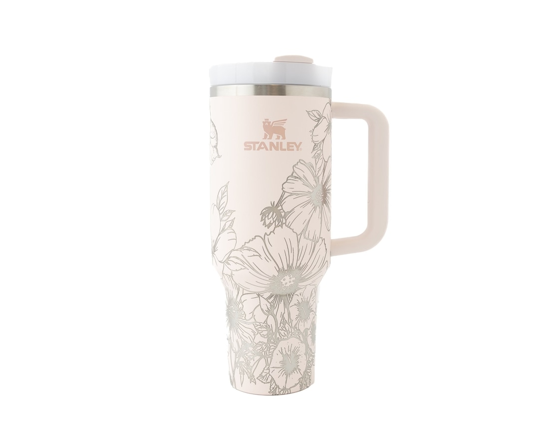 Stanley Tumbler Engraved With Flower Wrap Design | Rose Quartz Stanley ...