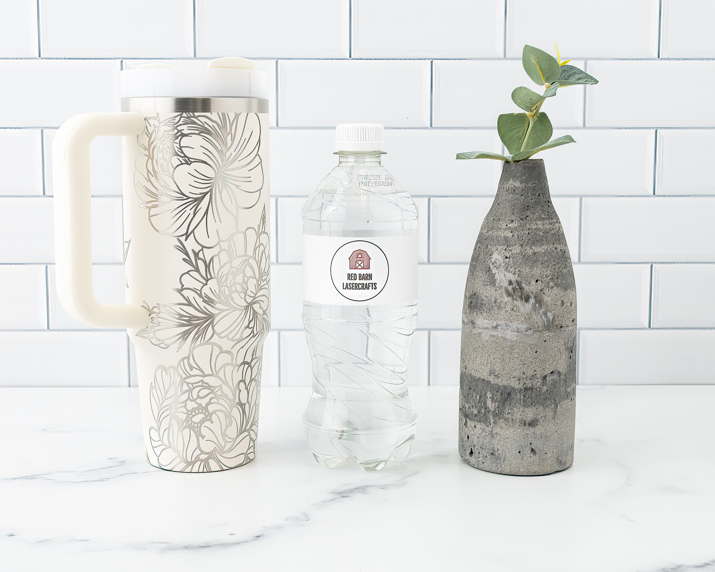 Stanley Tumbler Engraved With Peony Flower Wrap Design | Cream Stanley ...