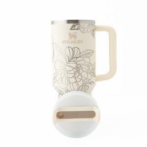 Stanley Tumbler Engraved With Peony Flower Wrap Design | Cream Stanley ...