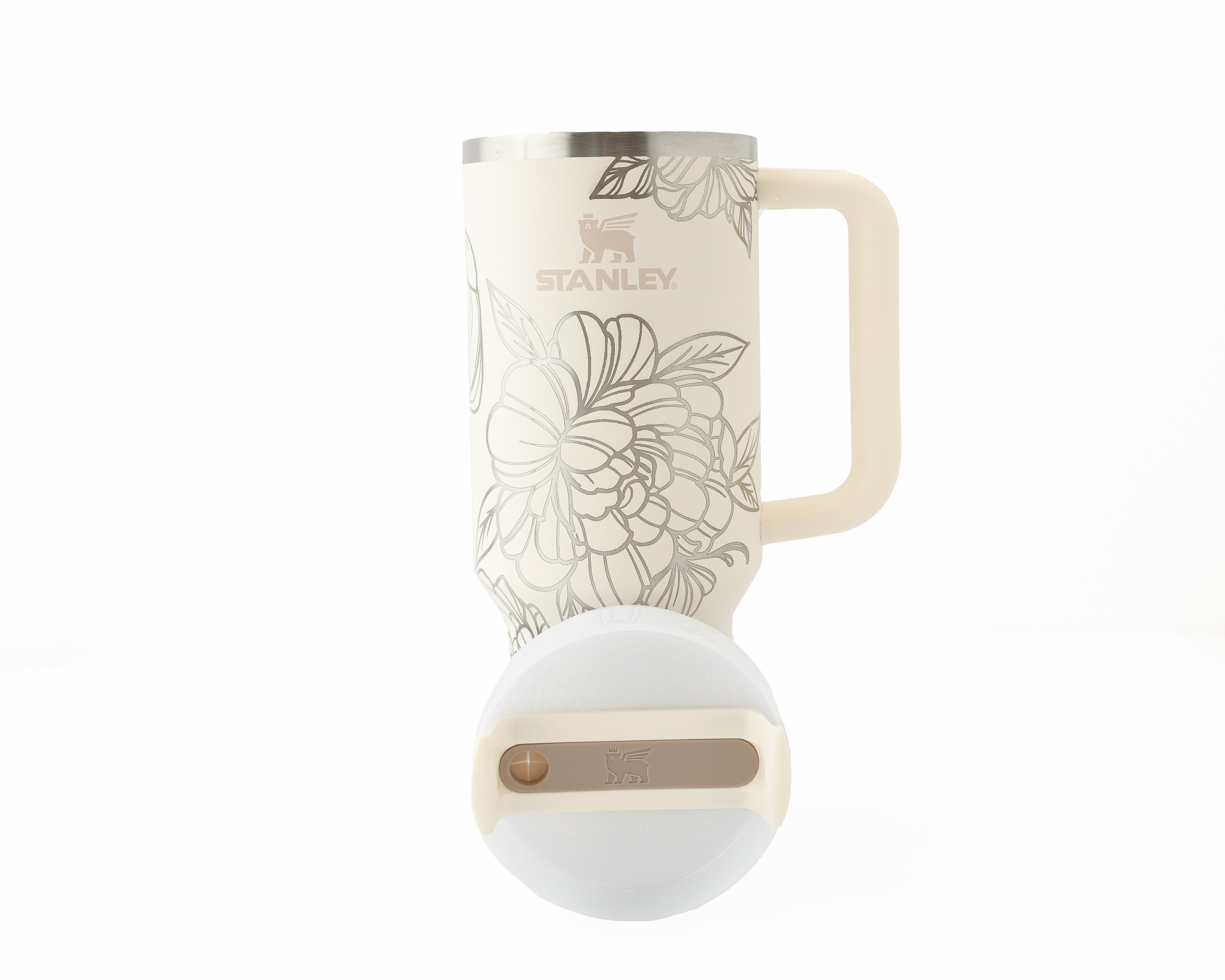 Stanley Tumbler Engraved With Peony Flower Wrap Design | Cream Stanley ...