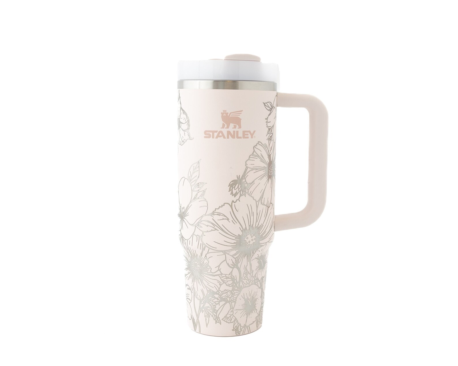Stanley Tumbler Engraved With Flower Wrap Design | Rose Quartz Stanley ...