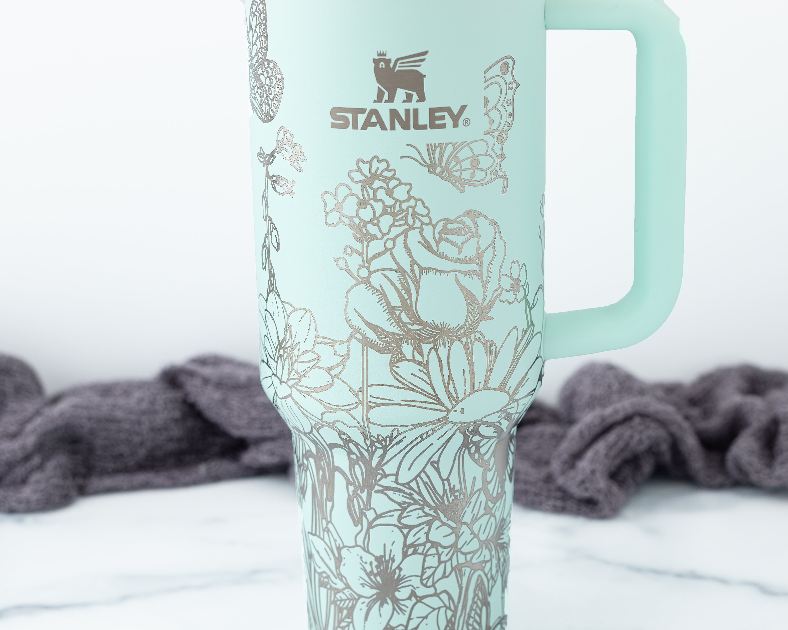 Stanley Mint Tumbler 40oz/30oz | Laser Engraved Flowers and Butterflies ...