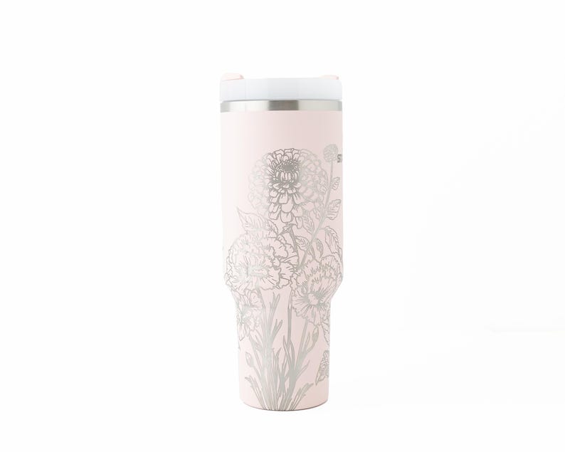 Stanley Tumbler Engraved With Zinnia & Carnation Floral Design | Bloom ...