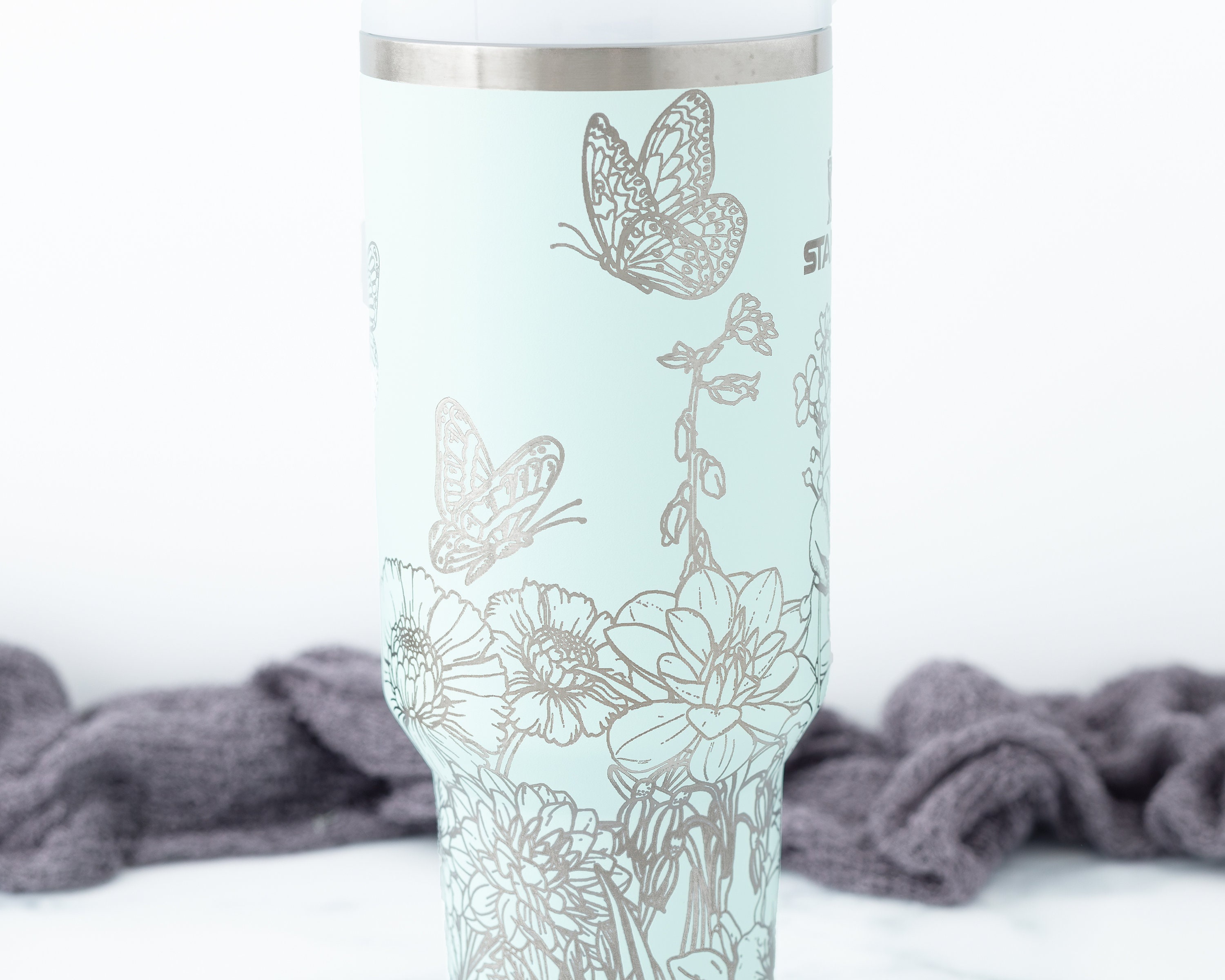 Stanley Mint Tumbler 40oz/30oz Laser Engraved Flowers and Butterflies ...
