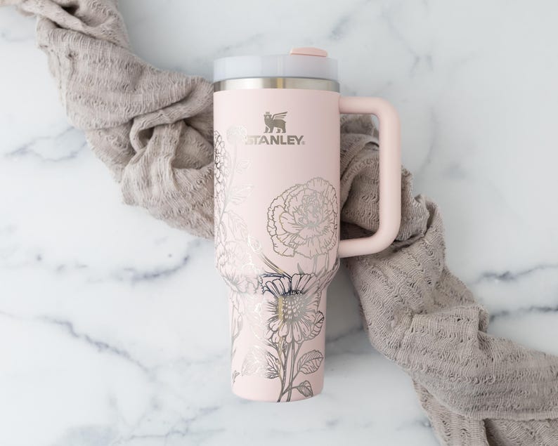 Stanley Tumbler Engraved With Zinnia & Carnation Floral Design | Bloom ...