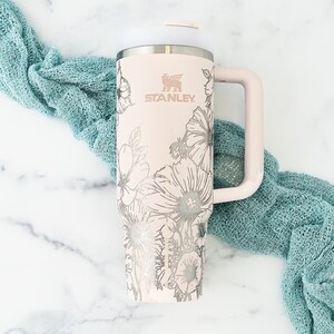 Stanley Tumbler Engraved With Flower Wrap Design | Rose Quartz Stanley ...