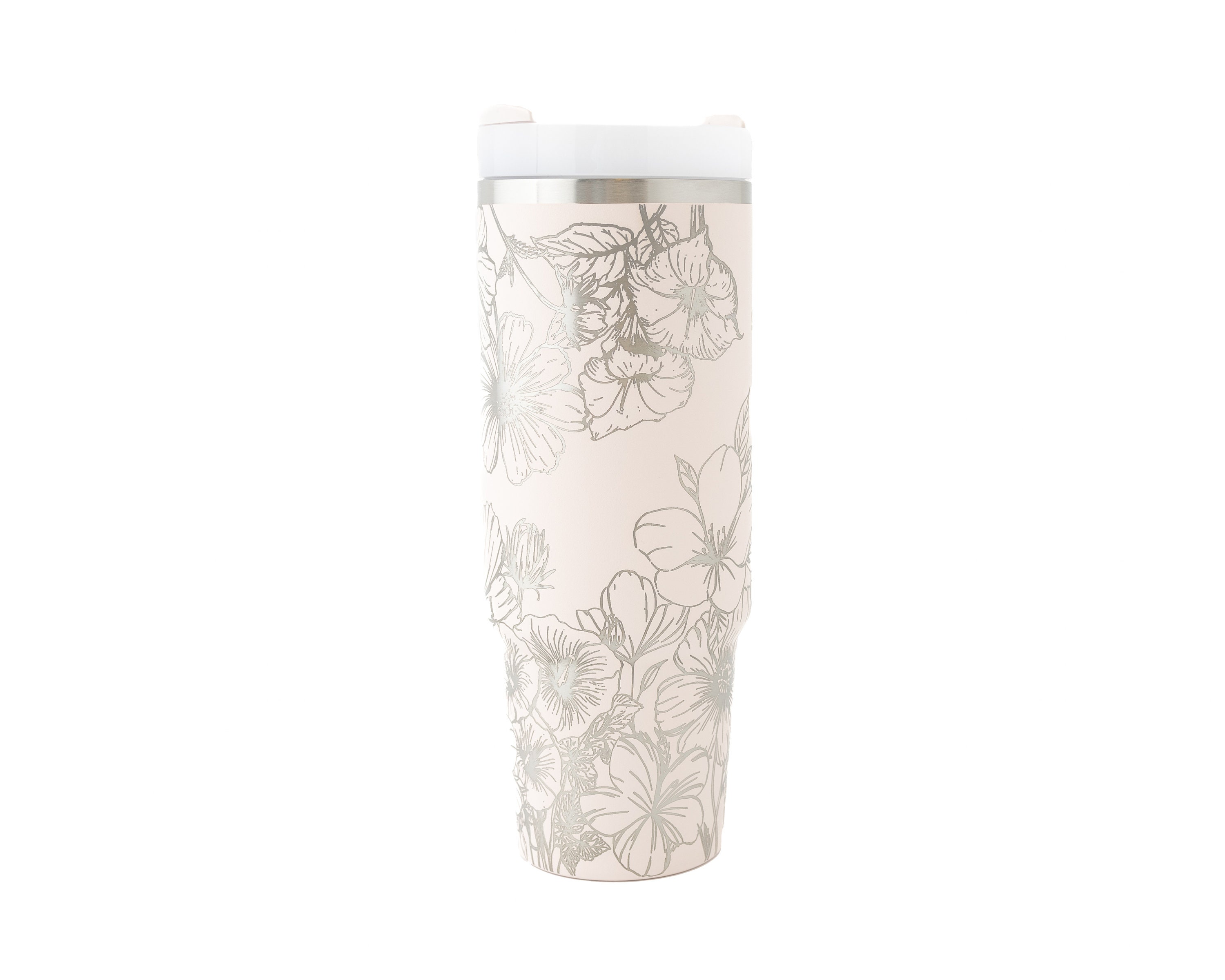 Stanley Tumbler Engraved With Flower Wrap Design | Rose Quartz Stanley ...