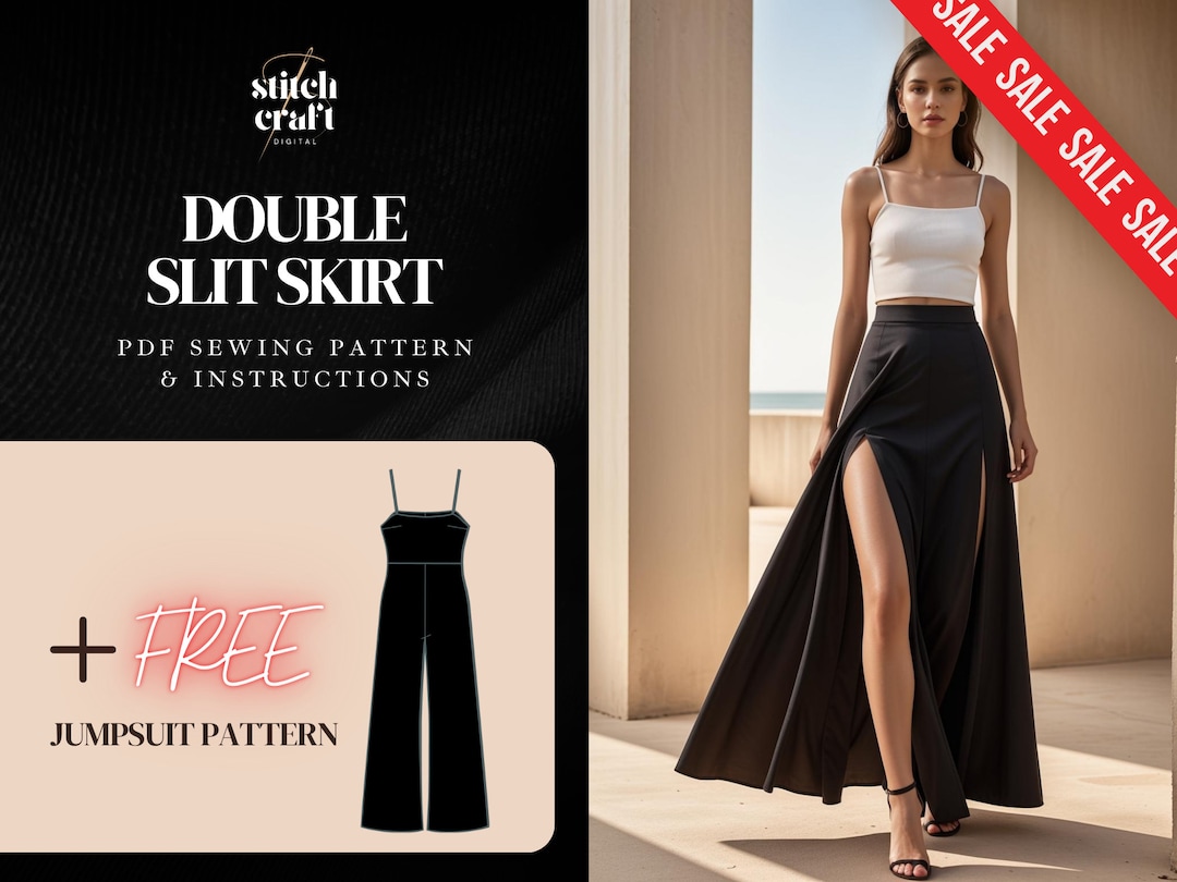 Long Double Slit Skirt Sewing Pattern, Maxi Skirt With Two Slit, Tea ...