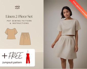 Set Linen Top and Maxi Skirt Sewing Pattern, Linen Gathered Maxi Skirt ...