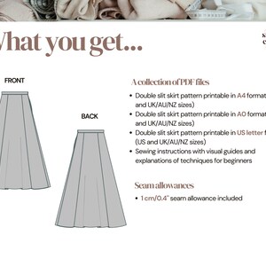 Long Double Slit Skirt Sewing Pattern, Maxi Skirt With Two Slit, Tea ...