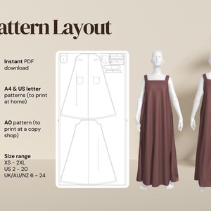 Linen Tent Maxi Dress Sewing Pattern, Sleeveless Long Dress, Square ...