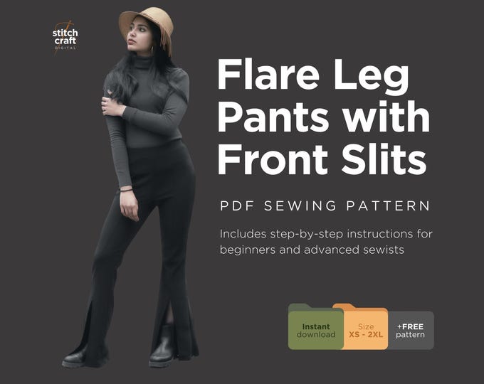 Sadie Slim Flares PDF Sewing Pattern Print at Home Legging Flutter ...