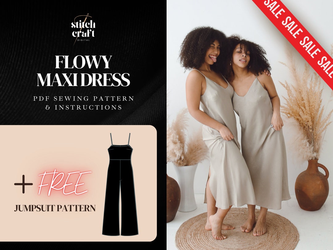 Flowy Maxi Slip Dress PDF Sewing Pattern: Beginner Friendly, XS-2XL - Etsy