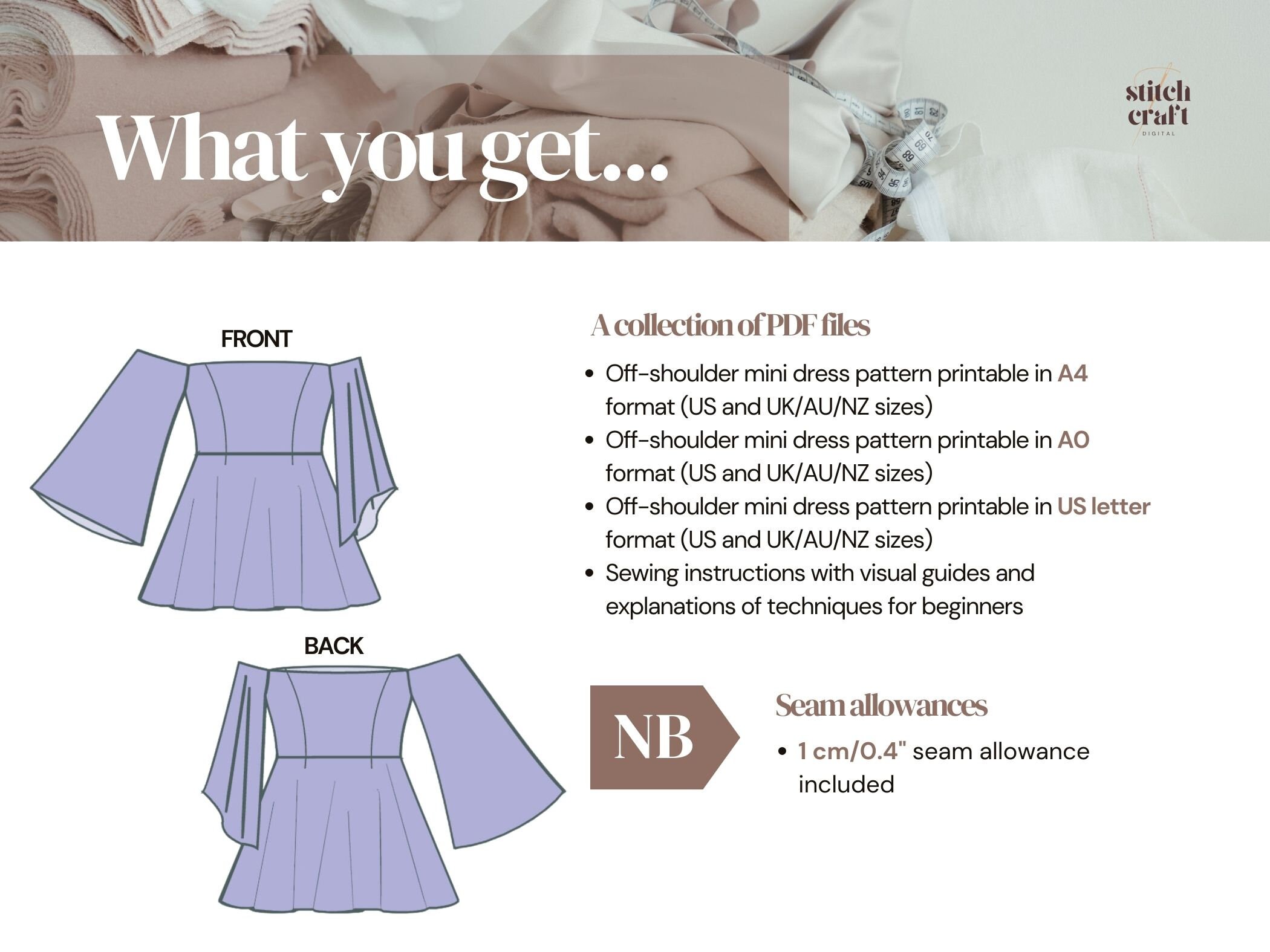 Off Shoulder Mini Dress Sewing Pattern, Summer Dress Pattern, Short ...