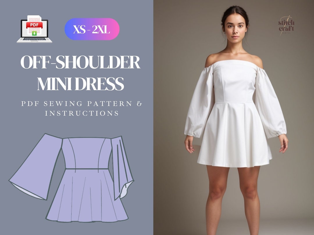 Off Shoulder Mini Dress Sewing Pattern Summer Dress Pattern - Etsy