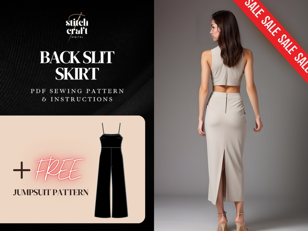 Long Skirt With Back Slit Sewing Pattern, Maxi Skirt With Slit, Tea ...