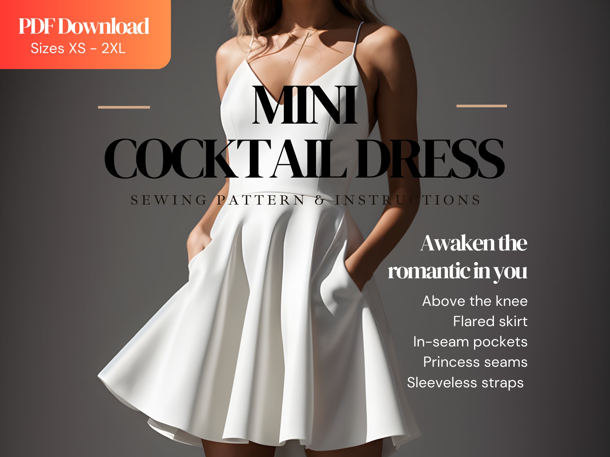 Mini Cocktail Dress Sewing Pattern, Flared Sleeveless Dress, Short ...
